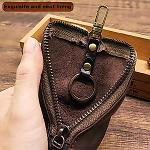 LFWATAXY Medieval Leather Zipper Coin Pouch - Genuine Cowhide, Handcrafted，Coin Organizer, Change Holder，Keychain Coin Purse for Men & Women (Brown)