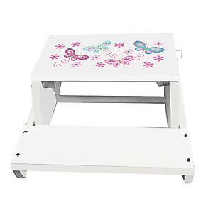 My Bambino Personalized White Flip and Step Stool Bench Seat with Aqua Butterflies Design