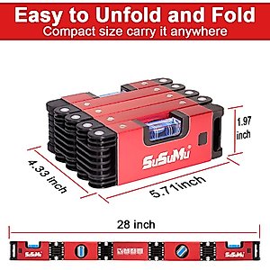 NEW UPGRADE Magnetic Level Tool Multi-Function Bubble Level 5-28inch Folding Level Small Mini Spirit Leveler Foldable Into Toolbox, Angle Line Leveling for Craftsman Construction Woodworking