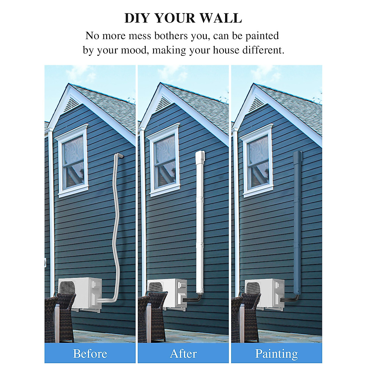 WEETALL 4'' 16 Ft Mini Split Line Set Cover with Flexible Pipe, Upgrade PP Heat-Resistant & Paintable, Central AC and Heat Pumps-Full Set, No Other Parts Needed