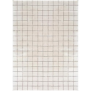Livabliss x Our PNW Home Cascade Minimalist Grid Area Rug, 7'10" x 10', Grid Ivory/Taupe