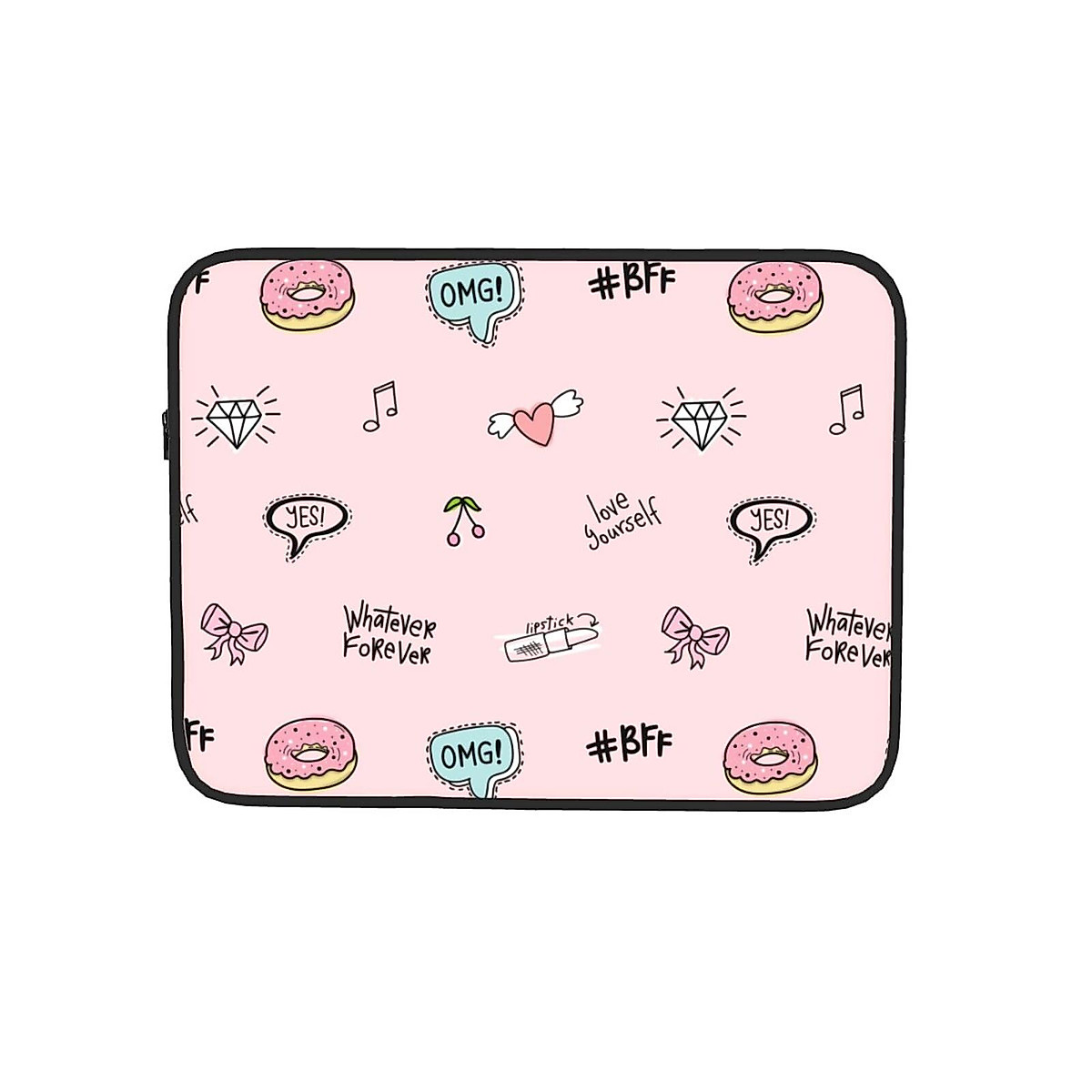 Cute Girly Cartoon Drawing Elements Pink 13 inch Portable Laptop Sleeve Compatible with MacBook Air Notebook Computer Case for Men Women College School Students