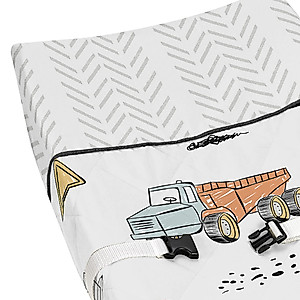 Sweet Jojo Designs Construction Truck Boy Baby Nursery Changing Pad Cover - Grey Yellow Orange Red and Blue Transportation Chevron Arrow