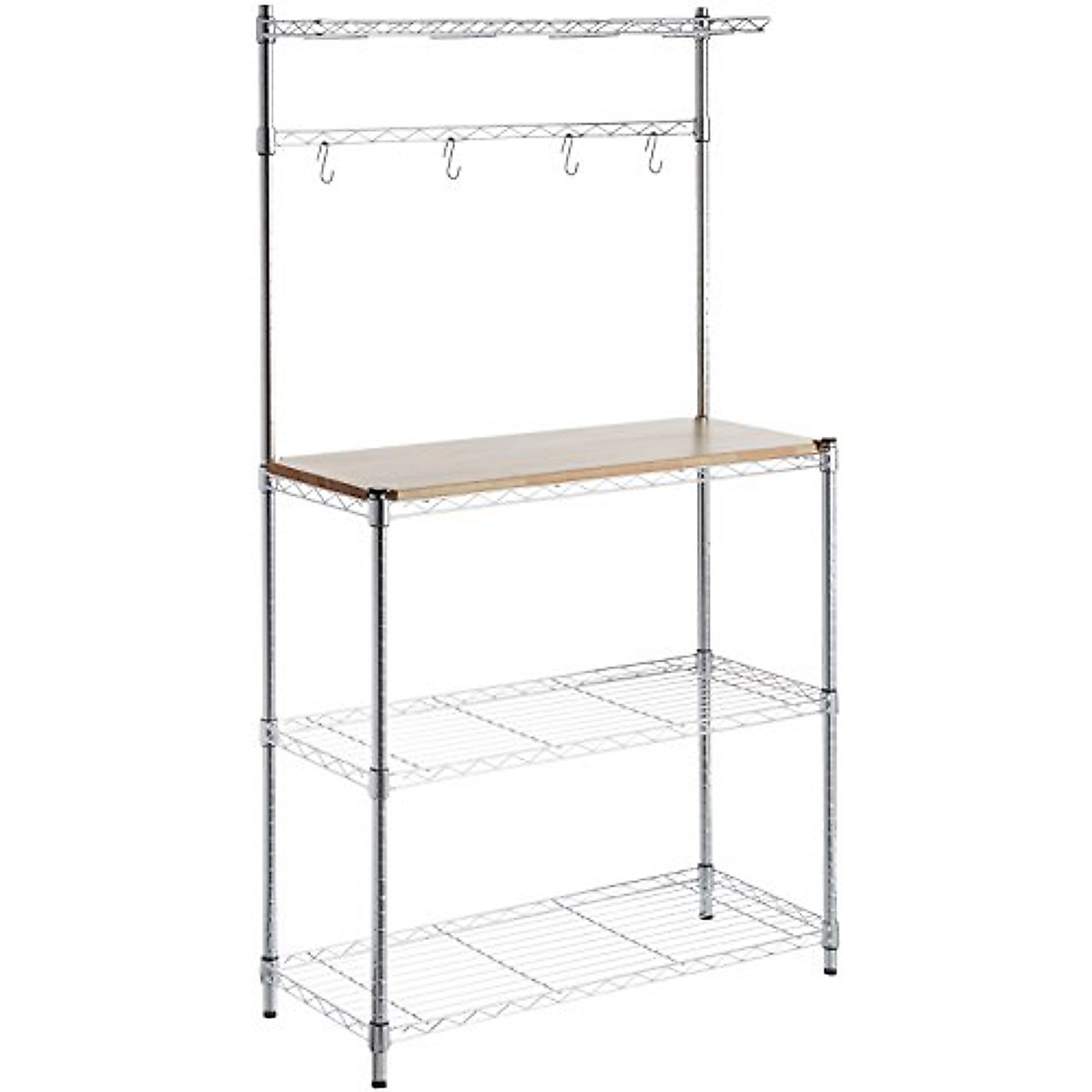 Amazon Basics 3 Tier Kitchen Storage Baker's Rack With Removeable Top, Wood/Chrome, 14" D x 36" W x 63.4" H