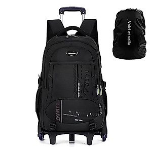 Voici et Voila Large Trolley Schoolbag Rolling Laptop Bag Wheeled Backpack Book Bag with wheels for Boys College School Roller Rucksack Men's Backpack on Wheels for Teens