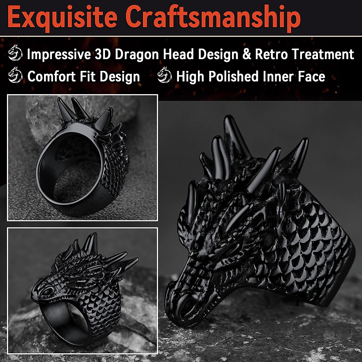 FaithHeart Punk Dragon Ring for Women Hip-hop Design Nordic Mythology Jewelry for Male