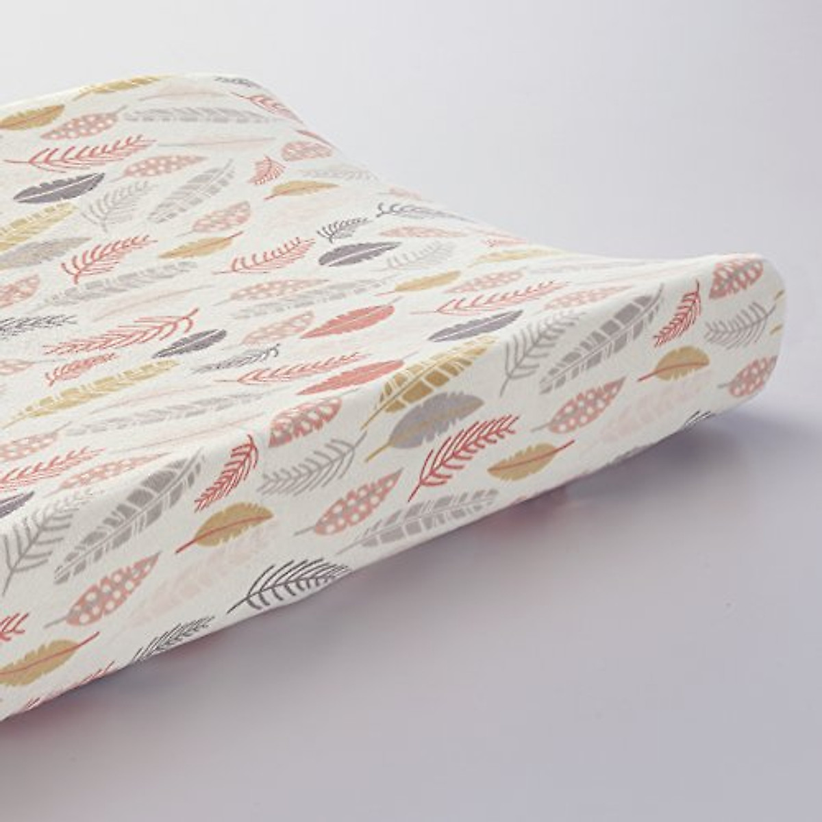Lambs & Ivy Family Tree Coral/Gray/Gold Feather Changing Pad Cover