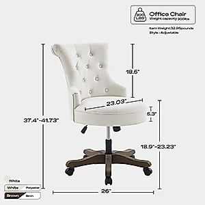 Batohom Home Office Chair Adjustable Height Swivel Chair with Wheels Linen Fabric Upholstered Computer Desk Chair with Wooden Legs Comfortable Armless Chair for Home Office Study Studio(Beige)