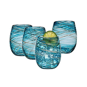 Mikasa Color Swirl Stemless Wine Glass, 4 Count (Pack of 1), Blue