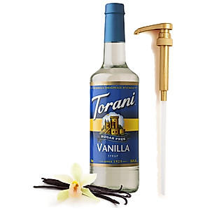Torani Sugar Free Vanilla Syrup for Coffee 25.4 Ounces for Vanilla Flavored Syrup with Fresh Finest Syrup Pump Dispenser