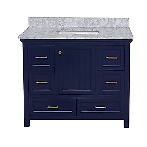 Paige 42-inch Bathroom Vanity (Carrara/Royal Blue): Includes Royal Blue Cabinet with Authentic Italian Carrara Marble Countertop and White Ceramic Sink