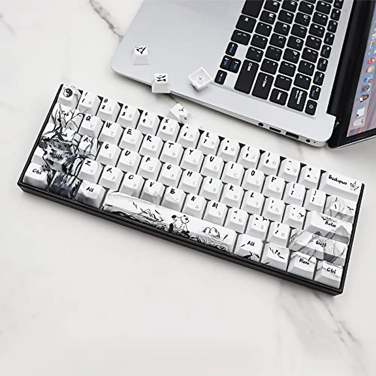 JSJT Custom Keycaps 110 Keys Panda Keycaps PBT Dye Sublimation Japanese Keycaps OEM Profile Keycaps with Keycap Puller for Cherry MX Switch 104/87/71/61 60 Percent Mechanical Keyboard