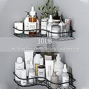 Shower Caddy Corner Shelf Organizer 2 PACK With 8 Pack Powerful Adhesive Hooks Wall Mounted Rust Proof Shower Rack No Drilling Corner Shower Shelf For Bathroom Storage Bathtub Accessories Black…