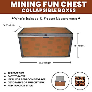 Blue Orchards Mining Fun Chest Collapsible Boxes, Mining Fun Pixel Decorations, Mining Fun Birthday Supplies Chest for Boys and For Girls, Storage Organizer Boxes
