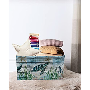 Storage Cubes Organizer with Handles, Aminal Sea Turtle Sea Horse Octopus Whale Storage Bins Collapsible Storage Baskets for Shelf Closet Nursery Cloth Organizers Box Ocean Underwater World Theme 1pcs