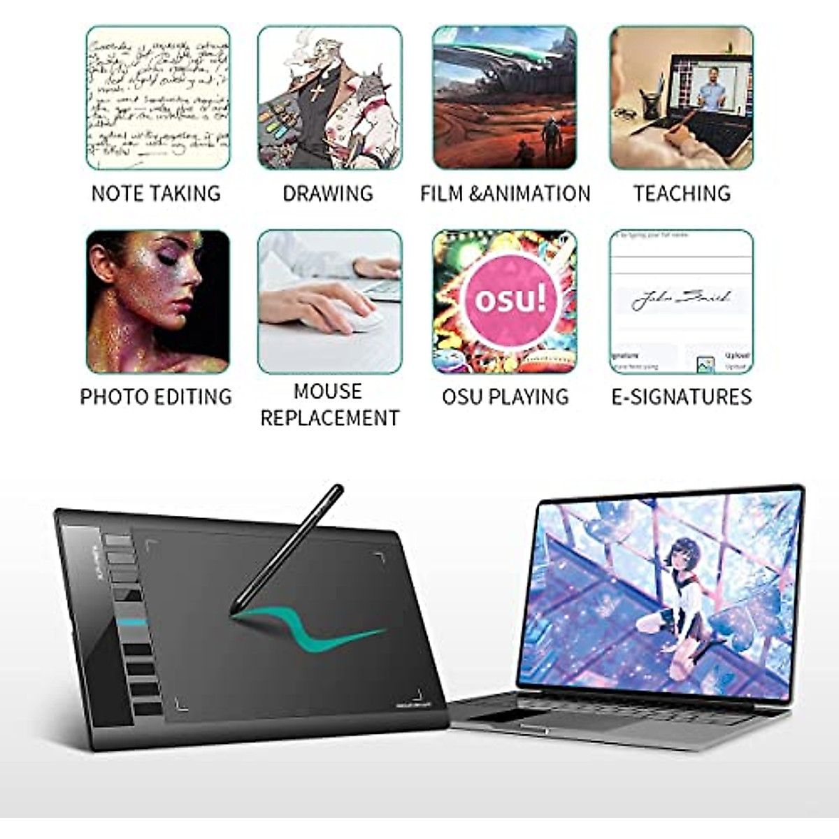 XPPen Star03 V2 Drawing Tablet Graphics Drawing Pen Tablet with 8192 Levels Pen Pressure Battery-Free Stylus Passive Pen Signature Board with 8 Hot Keys (Black)