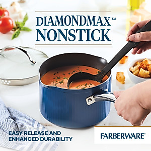Farberware Style Nonstick Cookware Straining Saucepan with Lid, 3 Quart, Blue