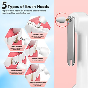 Pelzzle Rechargeable Tooth Polisher Kit for Daily Cleaning, Whitening and Polishing, Electric Dental Teeth Polisher with LED Light, 5 Brush Heads, 5 Speed Modes, Waterproof