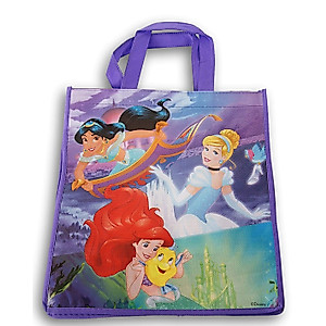 LLP Diisney Princess Cinderella, Jasmine, Ariel Reusable Tote Bag - Gift Bag, Travel, Shopping (Purple) -13 Inches