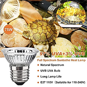 Pilarmuture 2PCS 75W Reptile Heat Lamp, UVA UVB Full Spectrum Reptile Turtle Heating Lamp Bulbs E27 Sunbathe Heat Lamp Basking Bulb for Reptile Amphibian Turtle Lizard (with 2Pcs Coconut Tree)