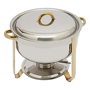 201 Stainless Steel chafing dish, 14.2 Qt Deluxe Round Gold Accent Soup Chafer, Chafing Dish Buffet Set for parties, catering, buffets, 15.35 * 15.75inch