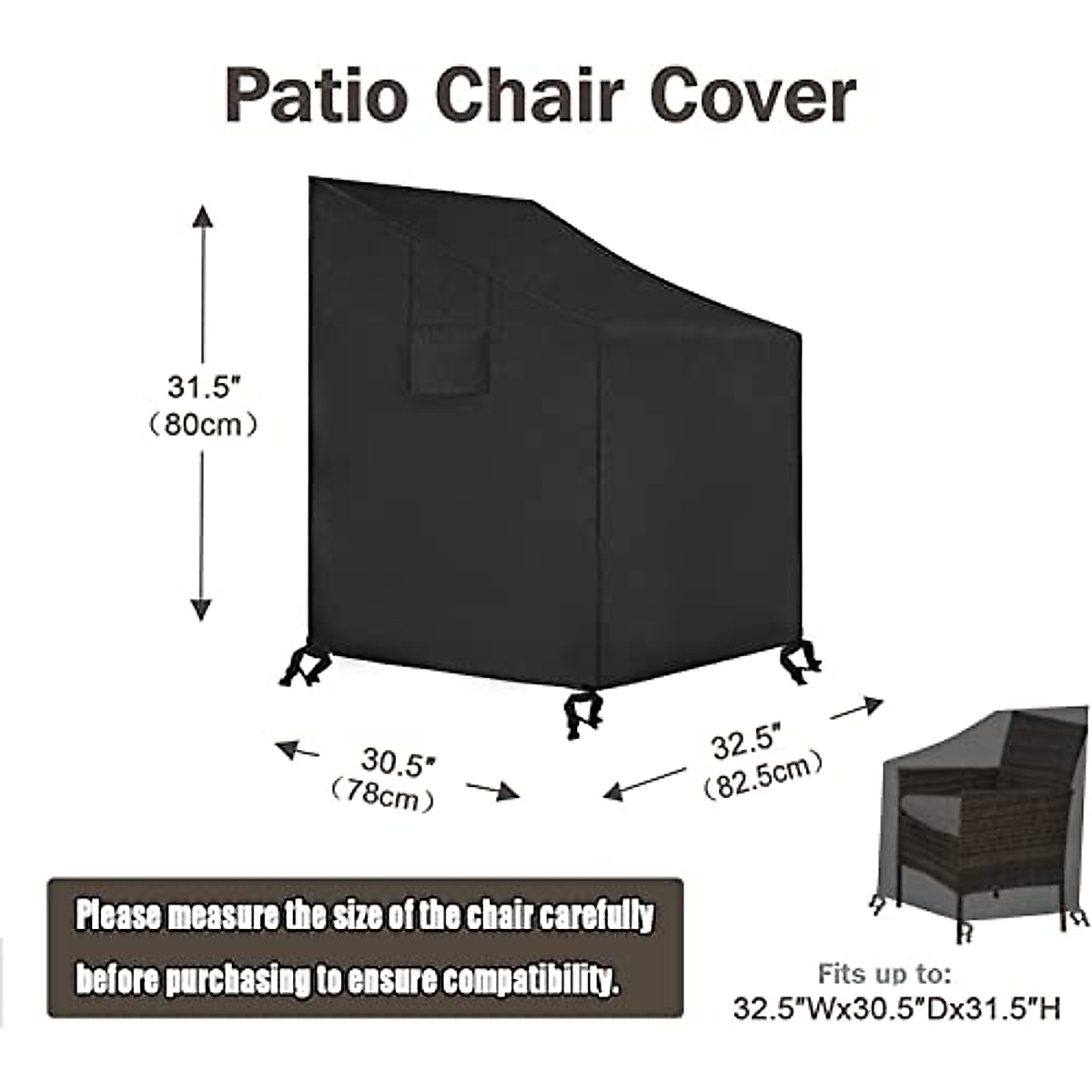 SIRUITON Patio Furniture Cover Set ,Fit for 4 Pieces Patio Outdoor Rattan, Wicker Chair Conversation Furniture Sets,Heavy Duty Durable and Water Resistant Fabric (Black)