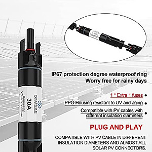 OYMSAE 30A Solar Fuse Holder Inline Male and Female Connector 30 Amp PV Fuse for Solar Pannel Waterproof w/Fuse, Black