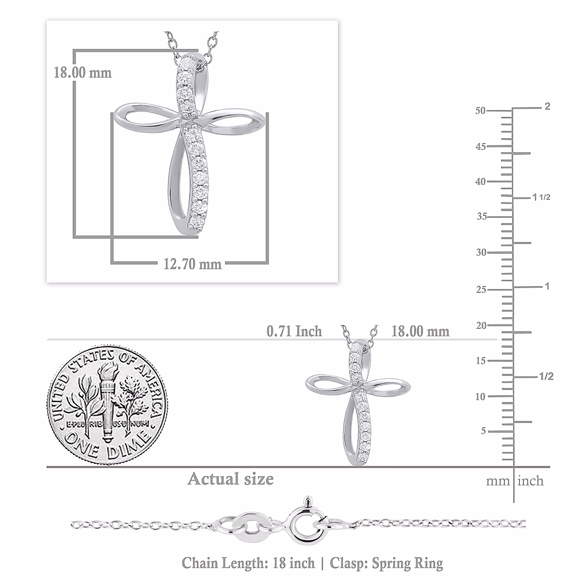 Dazzlingrock Collection 0.12 Carat (Ctw) Round White Diamond Women Infinity Loop Cross Pendant with 18 inch Silver Chain in Sterling Silver