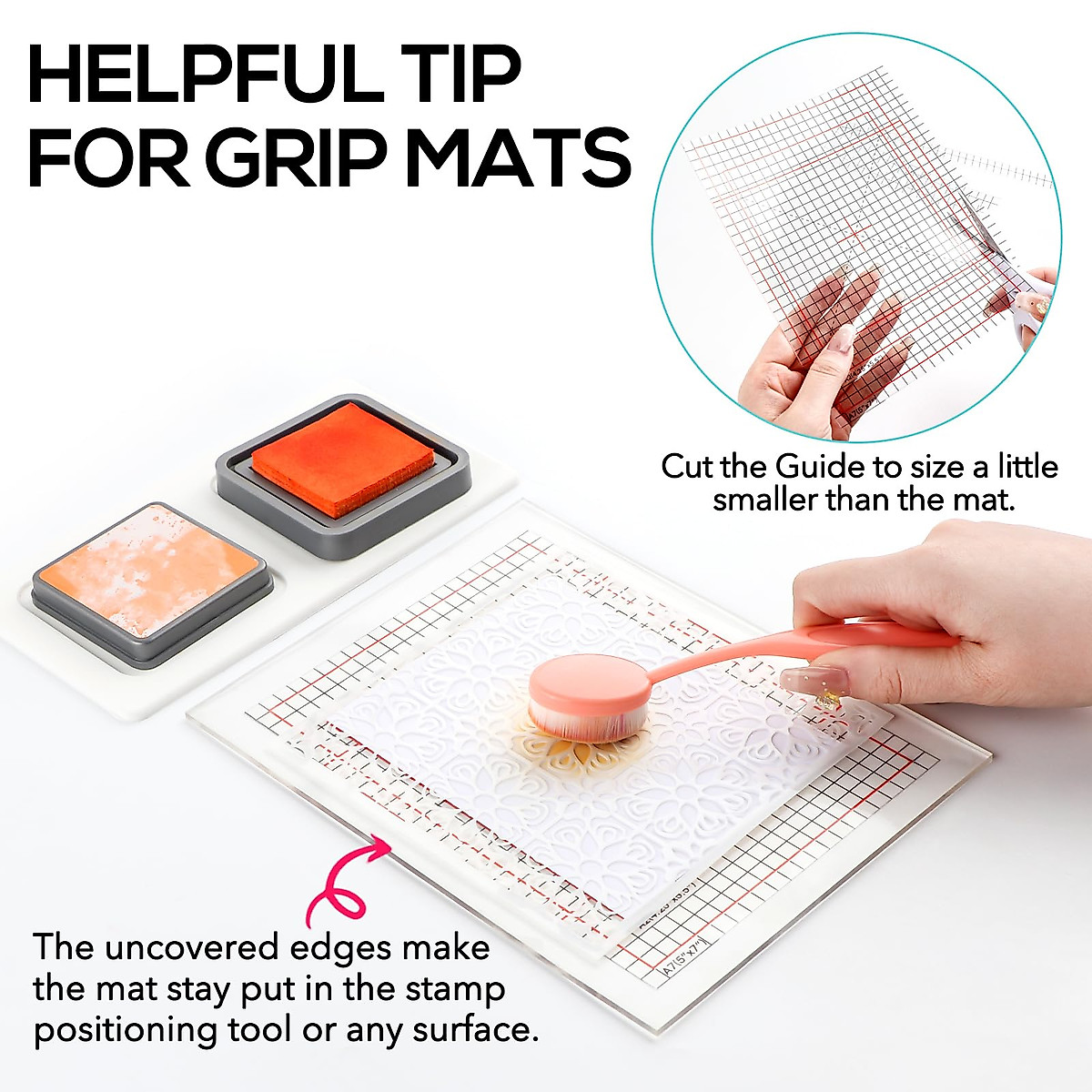 Briartw 4.75x6 Grip Mat with Printed Guides,Multi-Use Non-Slip Sticky Mats Fit in Mini-size Stamp Positioning Tool,Photopolymer Mat for Centering & Aligning Tape-free Stenciling Ink Blending
