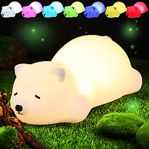 TWINKOPAT Sleeping Bear Night Light, Soft Animal Silicone Night Light for Kids Room Bedroom, Portable USB Rechargeable Squishy Lamp, Kawaii Room Decor, Cute Gifts for Infant Baby Toddler Children