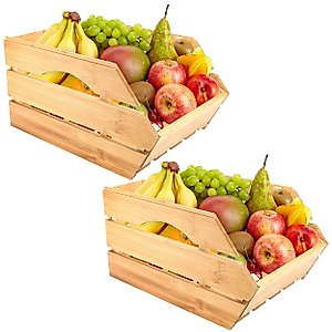 ROYALHOUSE Bamboo Fruit Basket, Stackable Basket, Fruit & Vegetable Storage For Kitchen Countertop, Bamboo Fruit Bowl, Tabletop Fruit Serving Bowl (Pack of 2)