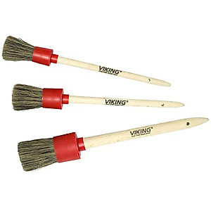 VIKING 3pk Multi-Purpose Car Detailing Brushes, 3 Head Sizes with Natural Boars Hair and Synthetic Fibers for Exterior and Interior Detailing, Red