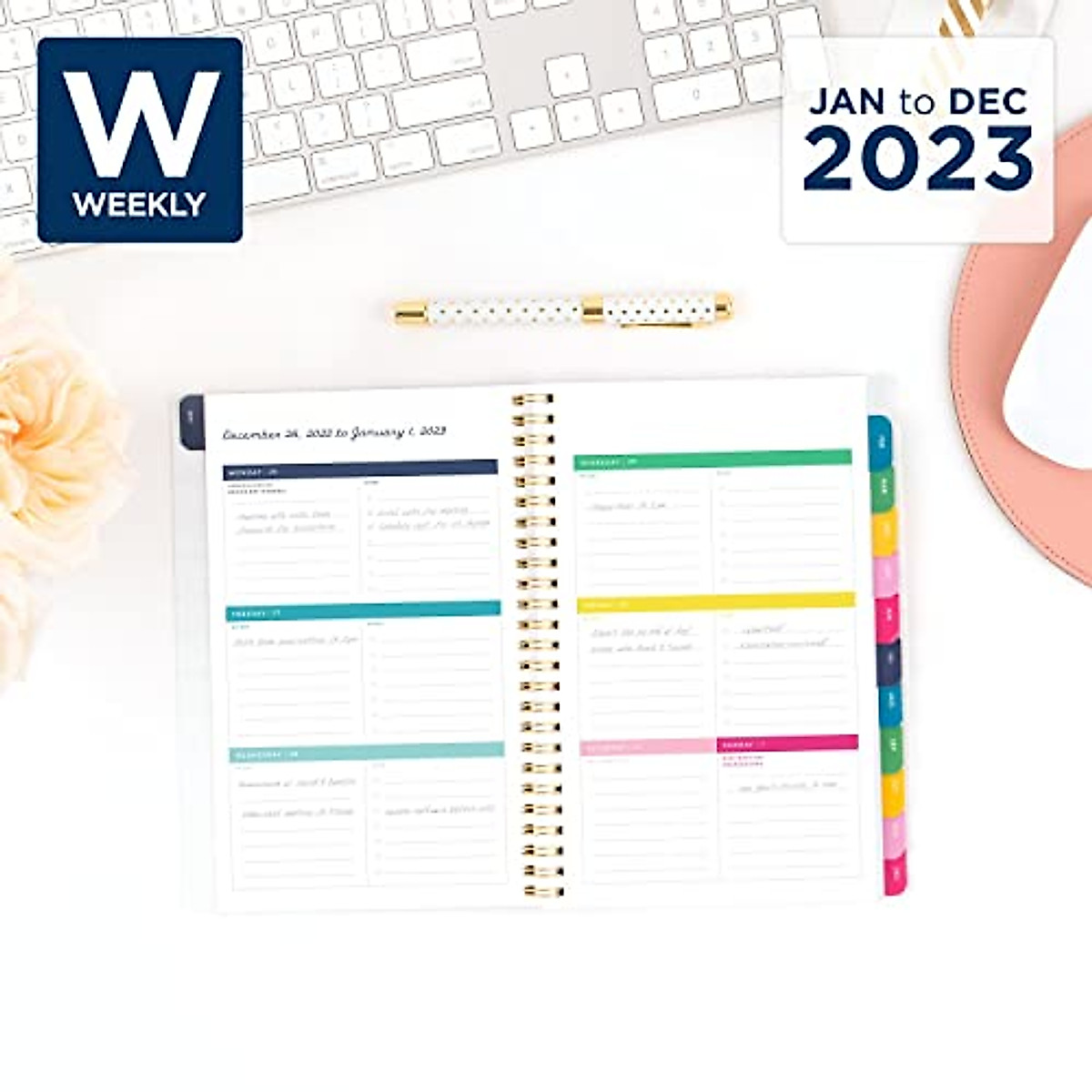 AT-A-GLANCE 2023 Weekly & Monthly Planner, Simplified by Emily Ley, 5-1/2" x 8-1/2", Small, Blush Basketweave (EL93-200)