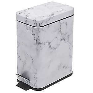 Home Basics Faux Marble 5 Liter Rectangle Step Waste Bin, White | Removable Liner | Steel | Unique Slim Design