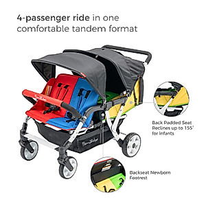 Familidoo H4E Quad Stroller with Double Canopy Rain Cover, 4 Seat Baby Stroller with All Reclining Seats - 4 Seater Stroller with 5-Point Harness - Backseat footrest Extension for 0 to 36 Months