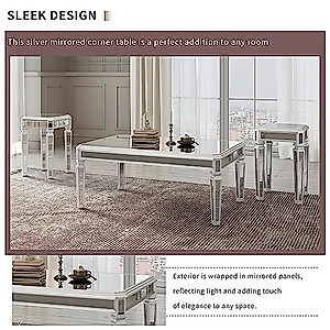 Harper & Bright Designs 3 Piece Coffee Table Set for Living Room Sofa Table Set Glass Mirrored Coffee Table Set of 3 with Adjustable Height Legs, Moderate Luxury Center Table for Living Room, Silver