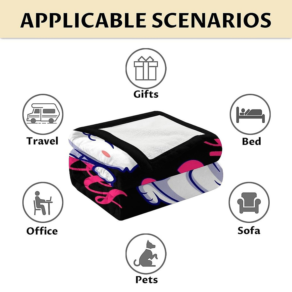 Cat Blanket Gifts for Kids - 40x50 Inches Cute Throw Blanket for Girls - Black Soft Fuzzy Plush Blankets for Couch, Sofa