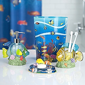 Allure Home Creation Under The Sea Fish 4-Piece Bathroom Accessory Set-Resin Lotion Dispenser, Toothbrush Holder, Soap Dish and Plastic Wastebasket