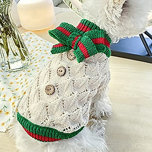 Plemonet Pet Dog Clothes Sweater Dress Knitwear Bowtie Soft Thickening Warm Pup Dogs Shirt Winter Holiday (Large)