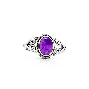 Koral Jewelry Amethyst Small Ethnic Ring 925 Sterling Silver Tribal Gipsy Boho US Size 6 7 8 (6)