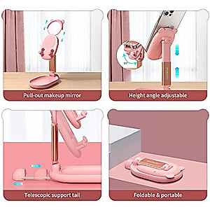 xuenair Pink Phone Stand for Desk Cute,Foldable Adjustable Cell Phone Stand, Kawaii Portable Phone Holder for All Cell Phones iPhone 11 12 13 Pro Max Sumsung ipad Switch Kindle Google
