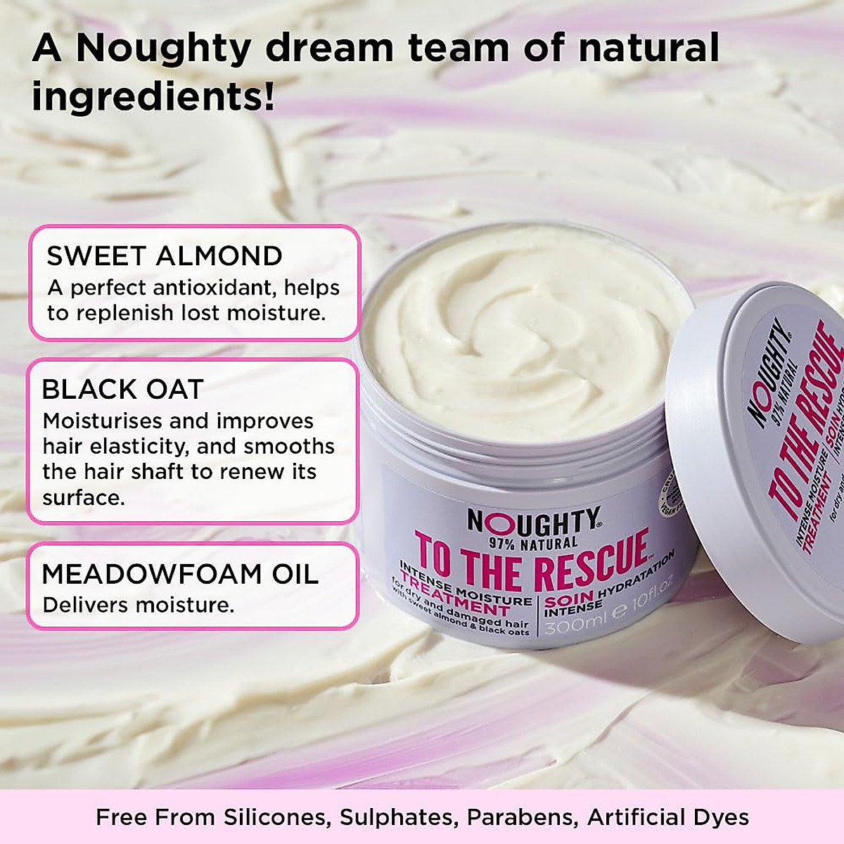 Noughty 97% Natural To The Rescue Treatment Mask, Hydrating Formula for Dry, Frizzy and Damaged Hair, with Sweet Almond and Black Oat, Sulphate Free Vegan Haircare 300ml