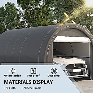 Outsunny 16' x 10' Carport, Heavy Duty Portable Garage/Storage Tent with Large Zippered Door, Anti-UV PE Canopy Cover for Car, Truck, Boat, Motorcycle, Bike, Garden Tools, Outdoor Work, Gray