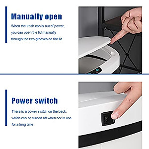 Hkeli 13 Gallon50 Liter Garbage Can Automatic Trash Kitchen Touch Free High Capacity with Lid Brushed Stainless Steel Waste Bin for Bathroom Bedroom Home Office (White), 17.3 x 13 x 23.6 inches