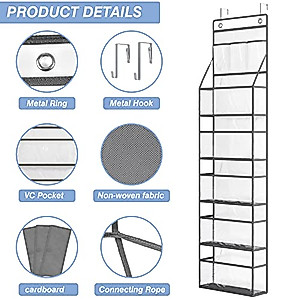 Fixwal 6-Shelf Over Door Hanging Pantry Organizer Storage with Clear PVC Pockets Nursery Closet 3 Small for Bedroom Baby Kids Cosmetics Toys and Sundries