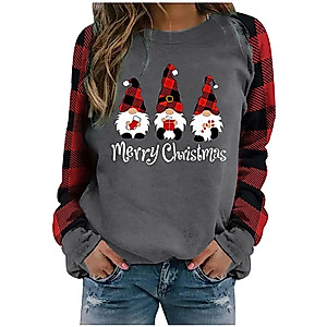 Lilychan Womens Merrry Christmas Thanksgiving Sweatshirts Xmas Plaid Tree Printed Shirts Long Sleeve Lightweight Pullover Shirts (Grey-C, X-Large)