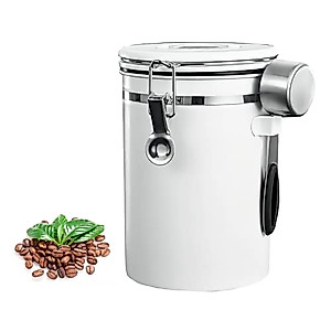 Coffee Canister, Airtight Stainless Steel Coffee Containers with Date Tracker and Scoop, 22OZ , White (Large)