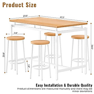 DKLGG Dining Table Set for 4 Bar Kitchen Table and Chairs for 4, Small Kitchen Table with 4 Stools, Wooden Dinner Table Set for 4, 5 Piece Dining Table Set Dining Room Table Set for Small Space
