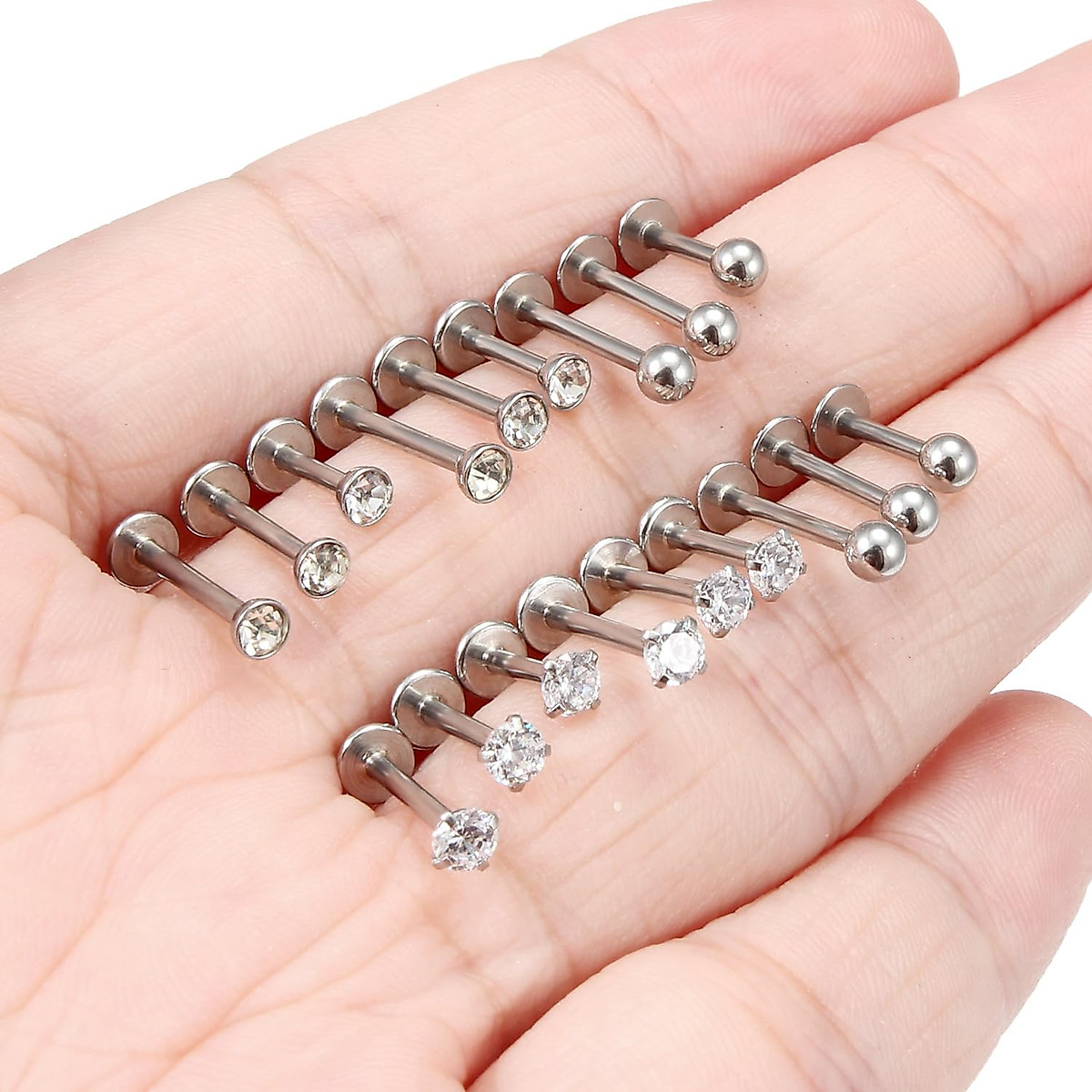 Ftovosyo 16G Medusa Piercing Jewelry Surgical Steel Labret Jewelry 6mm 8mm 10mm Length Snake Bite Ashley Lip Rings Studs Conch Helix Tragus Earring for Women Men 18Pcs Silver-tone