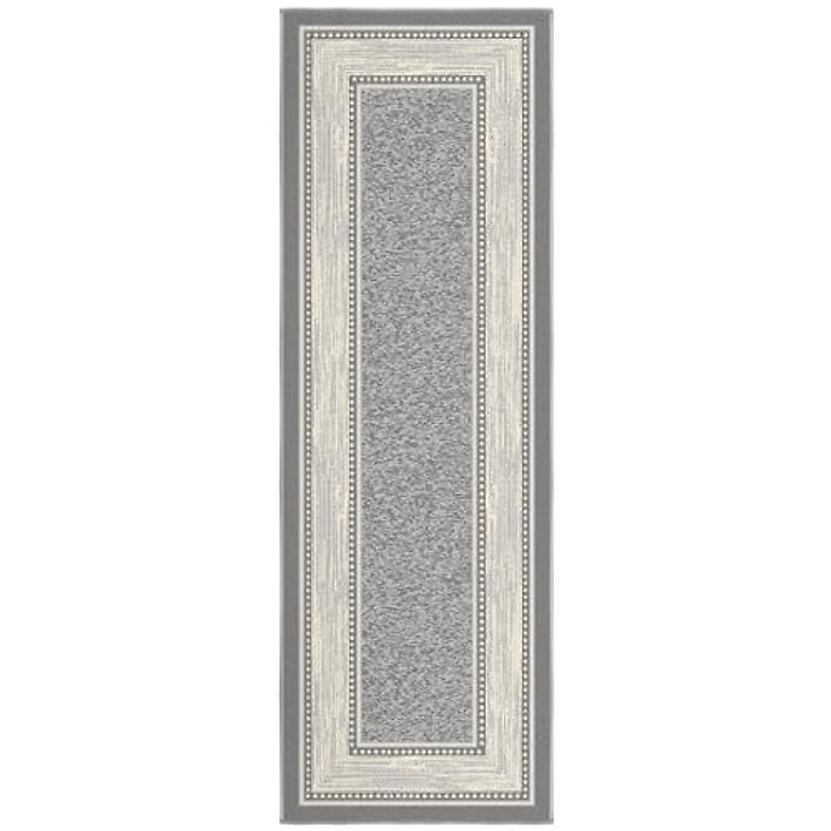 Ottomanson Ottohome Non-Slip Rubberback Bordered Design 2x5 Indoor Runner Rug, 20" x 59", Light Gray